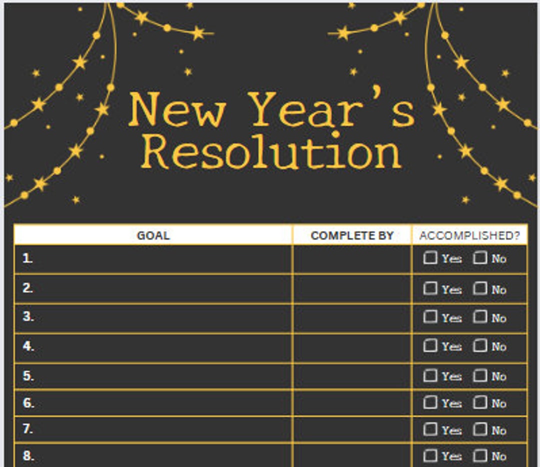 New Years Resolution List, Goal List, Resolution List, Printable ...