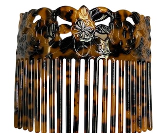 Samoan Hawaiian Faux Turtle Shell Comb Turtle & Plumeria Design WHITE ...