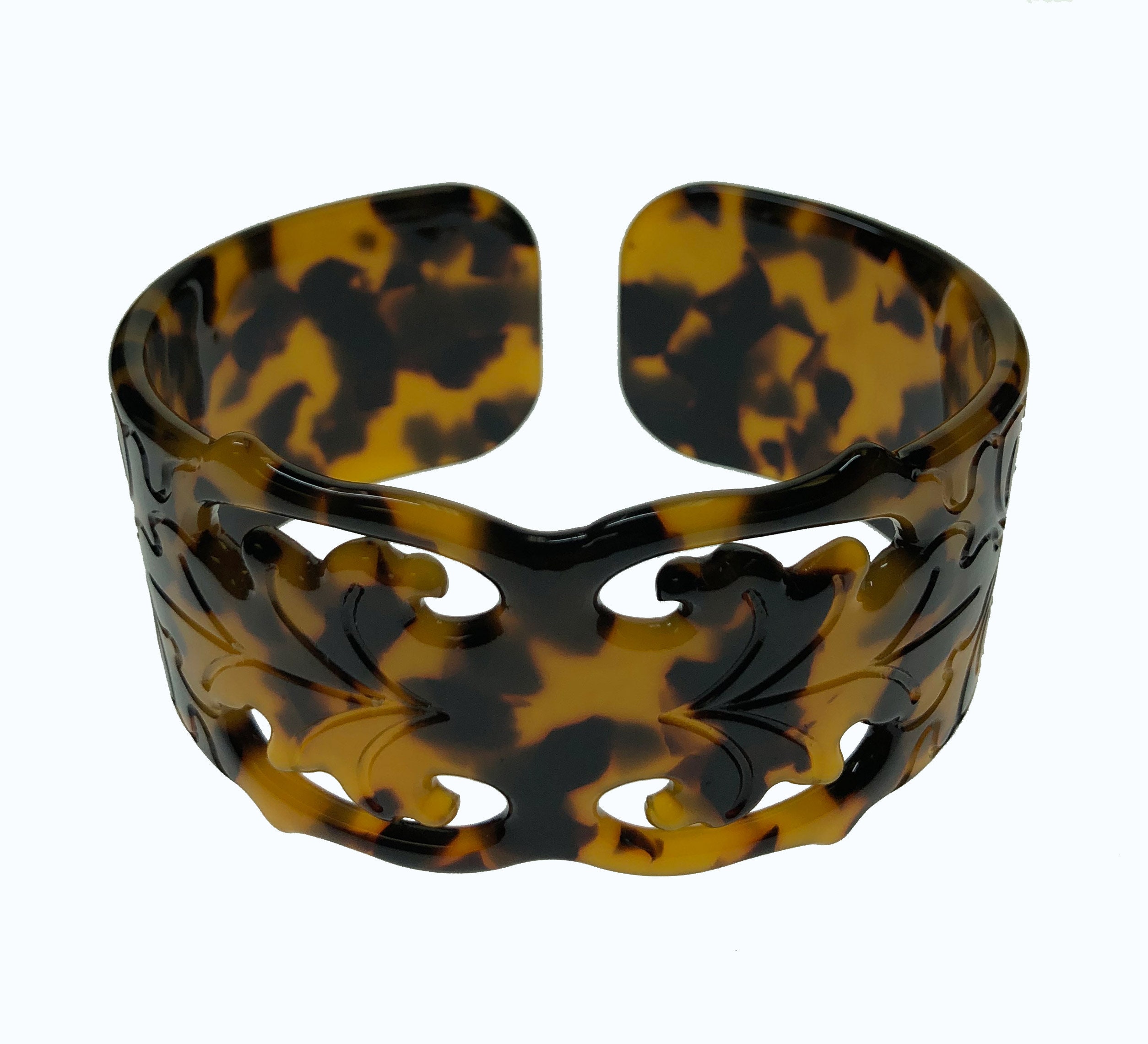 Samoan/hawaiian Style Faux Turtle Shell Carved Bracelet - 3.5 Cm Wide ...