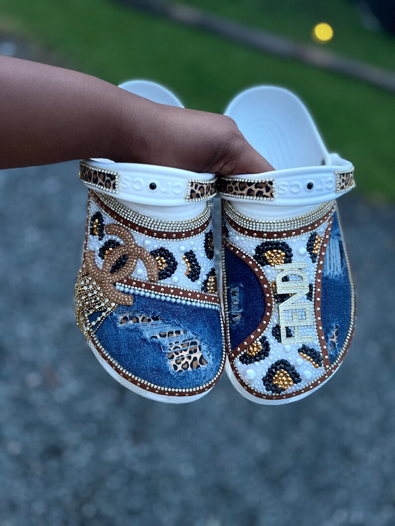 Leopard and Jean Custom Crocs - Etsy