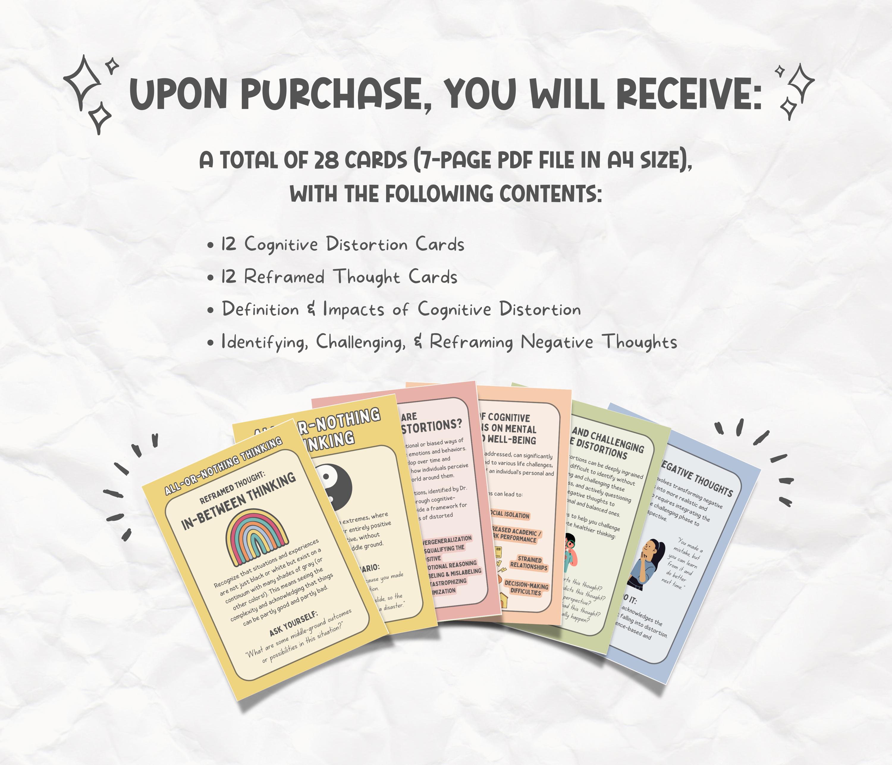 Cognitive Distortions Printable Flashcards, Cognitive Behavioral ...