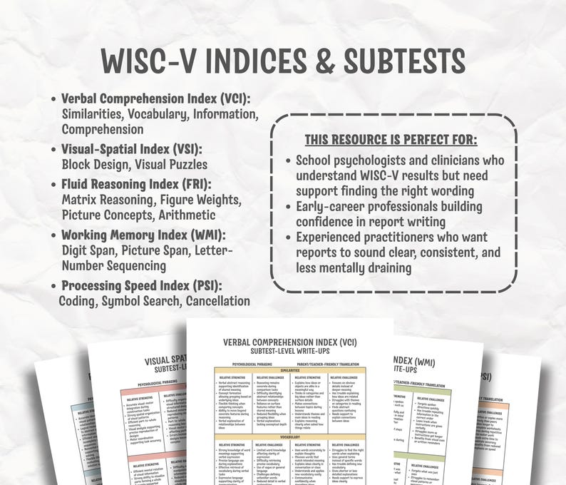 Write-up Companion for WISC-V Indices and Subtests | Psychological ...