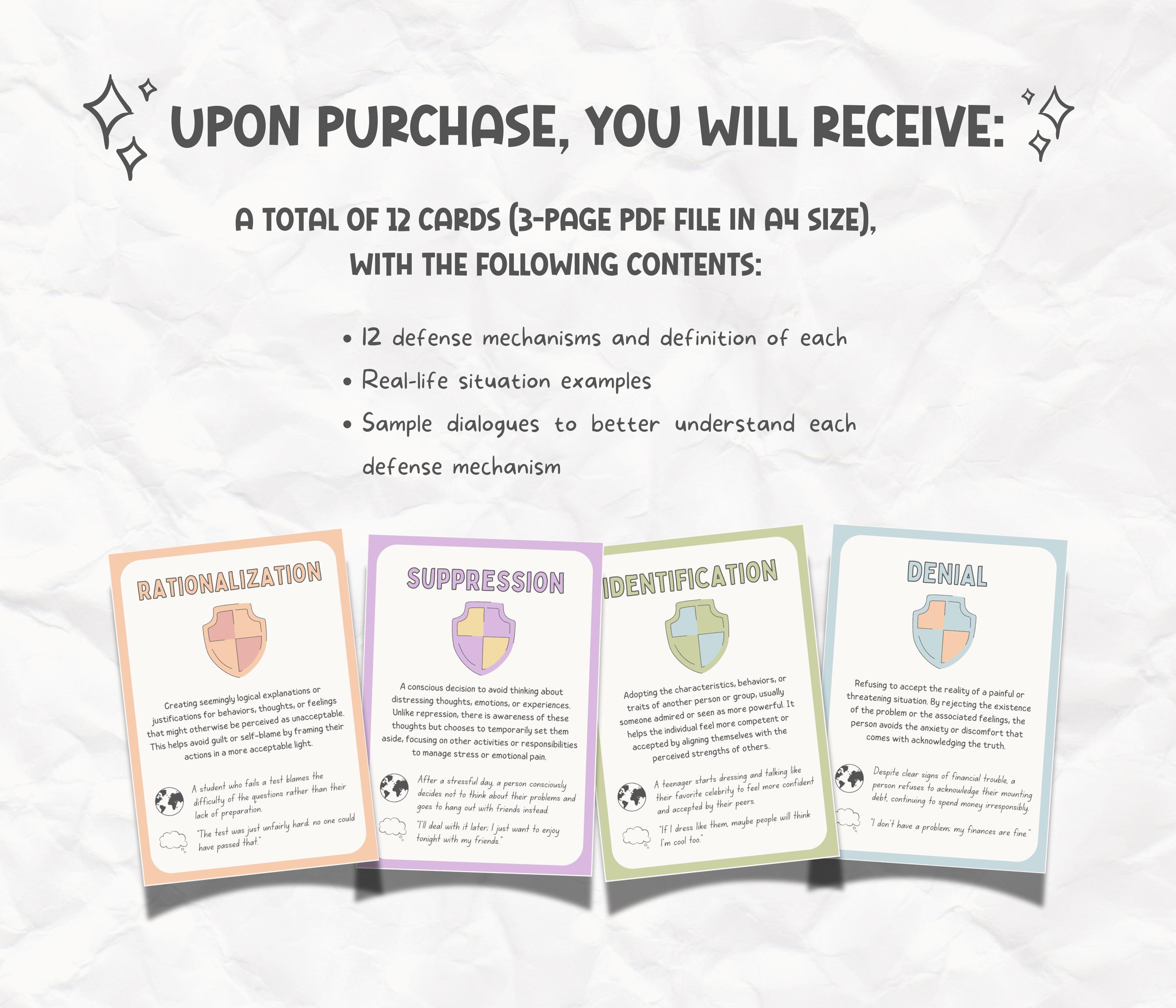 Defense Mechanism Printable Flashcard, Therapy Tool, for School ...