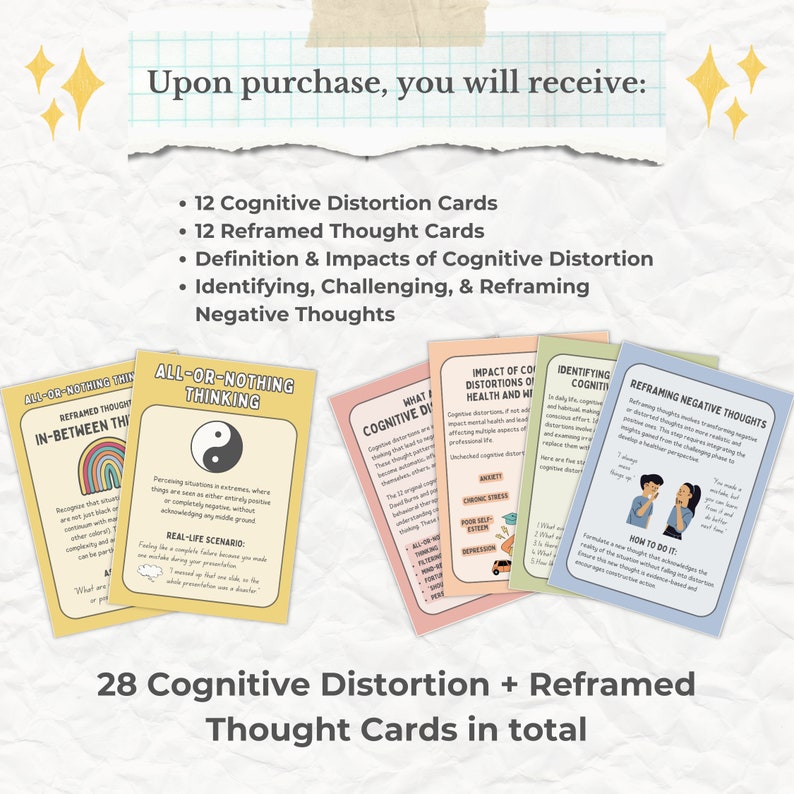 Cognitive Distortions Printable Flashcards, Cognitive Behavioral ...
