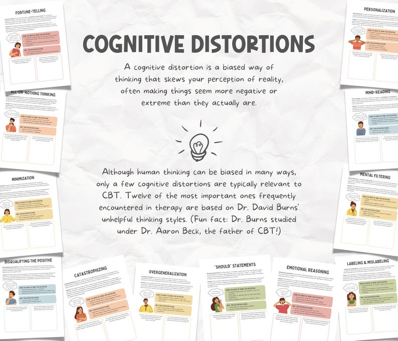 CBT Workbook Cognitive Distortion, CBT Worksheets, Therapy Worksheet ...