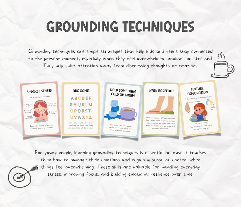 60 Grounding Technique Printable Cards for Kids & Teens, CBT DBT ...