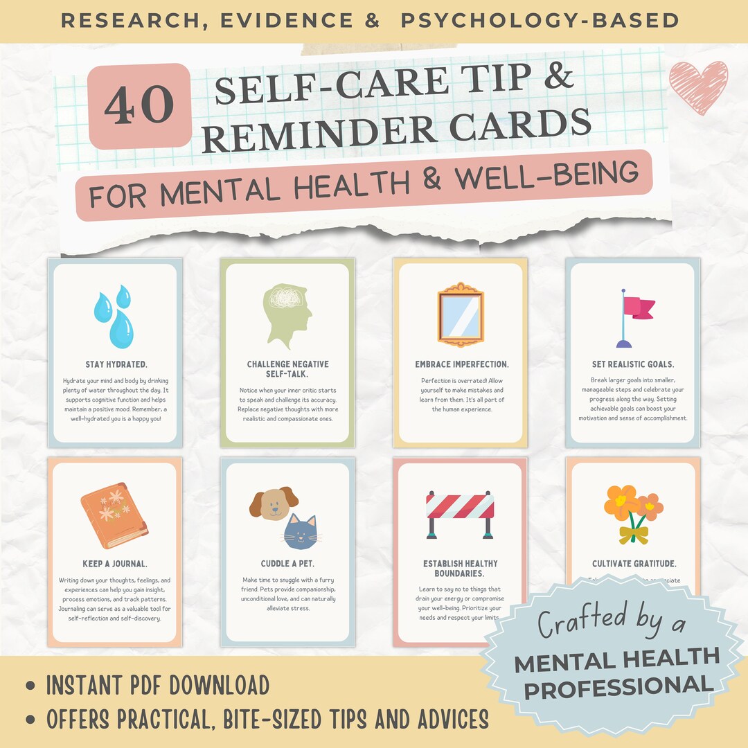 Self-care Cards for Mental Health & Well-being Coping Skills, Therapy ...