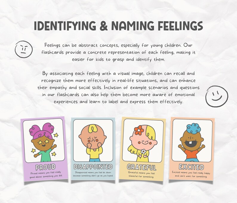 Emotions Feelings Flashcards for Kids, Play Therapy, Feelings Chart ...