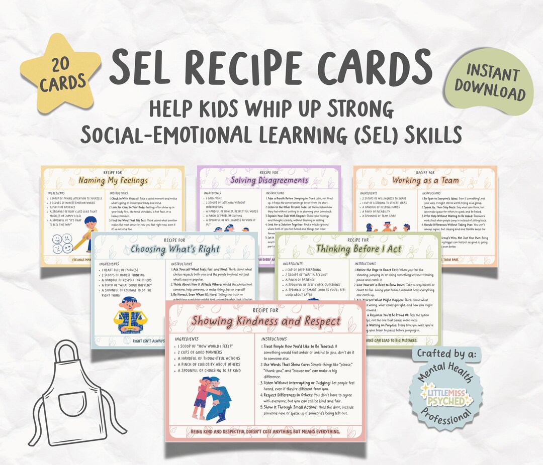 SEL Social Emotional Learning Recipe Card for Kids, Emotional ...
