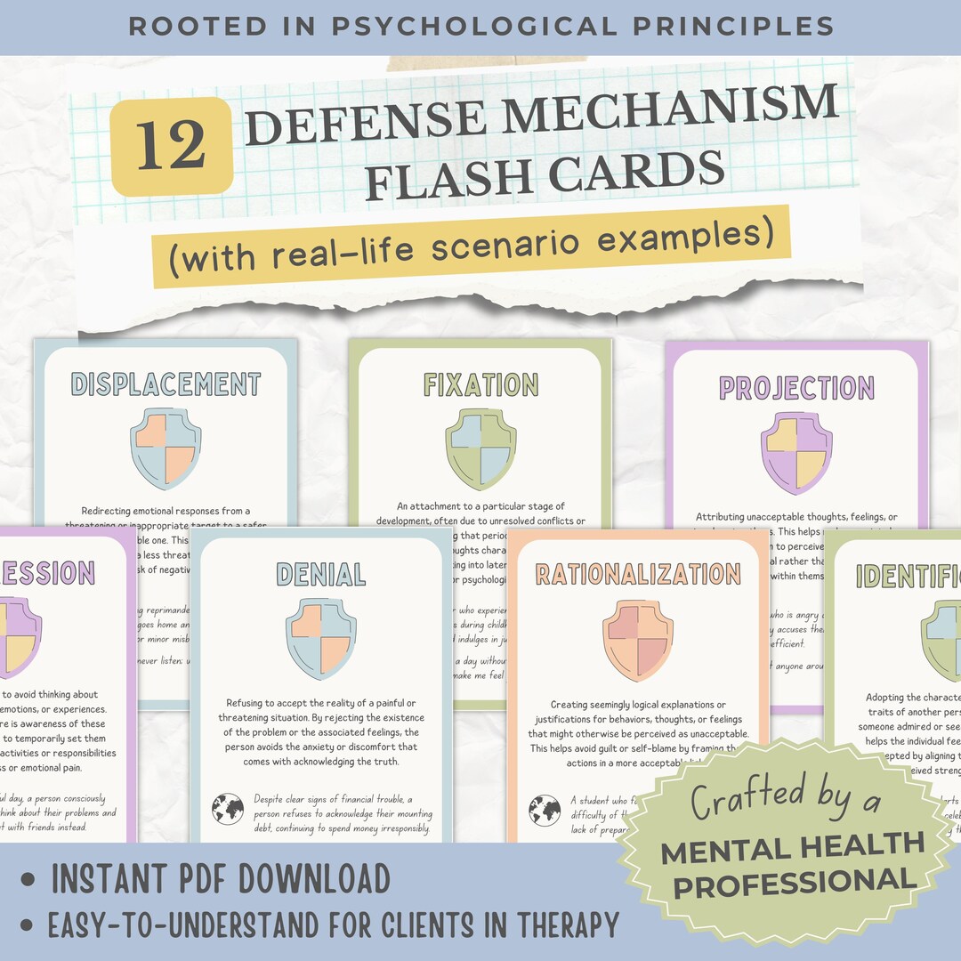 Defense Mechanism Printable Flashcard, Therapy Tool, for School ...