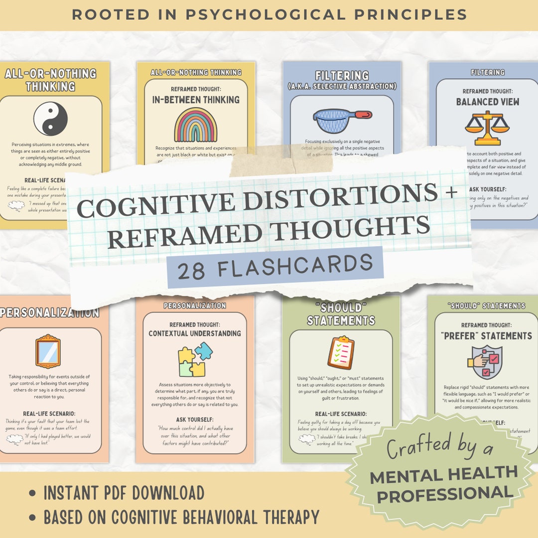 Cognitive Distortions Printable Flashcards, Cognitive Behavioral ...