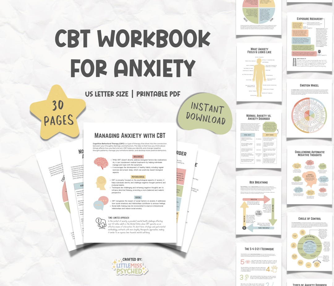 CBT Workbook for Anxiety, CBT Worksheets, Therapy Worksheets, Anxiety ...