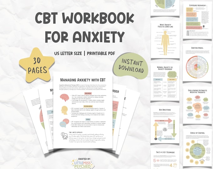 CBT Workbook for Anxiety, CBT Worksheets, Therapy Worksheets, Anxiety ...