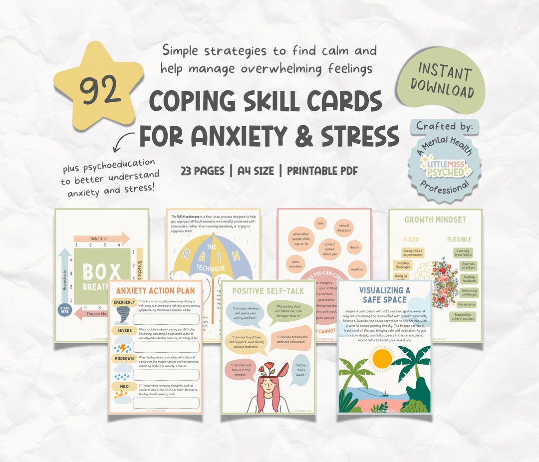 Coping Skill Cards: Anxiety & Stress Relief (92 Printable Cards) - Etsy