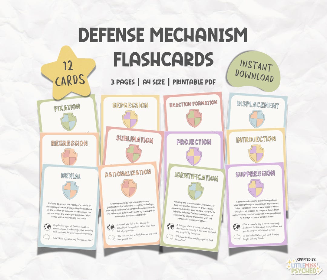 Defense Mechanism Printable Flashcard, Therapy Tool, for School ...