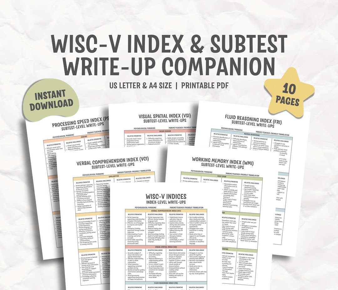 Write-up Companion for WISC-V Indices and Subtests | Psychological ...