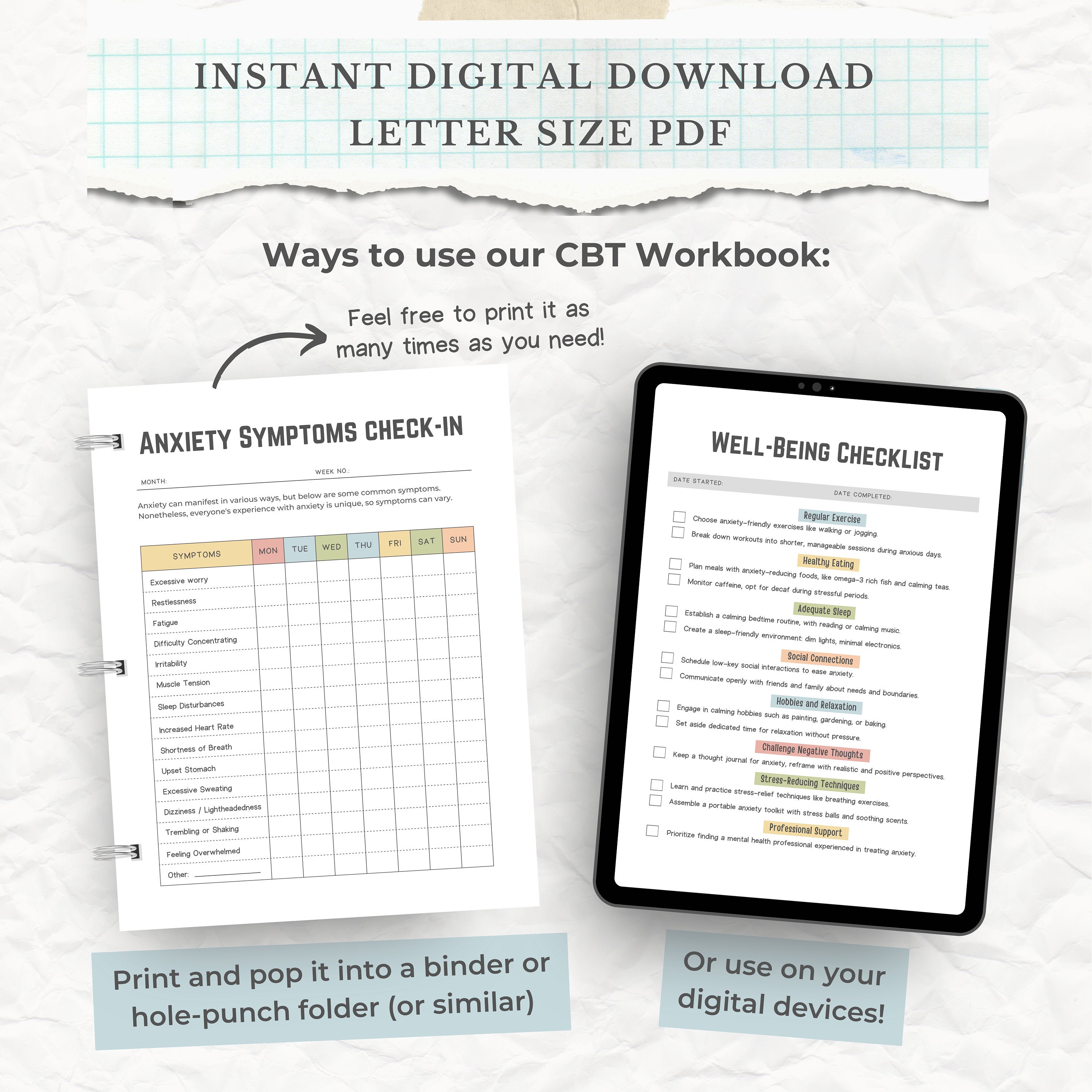 CBT Workbook for Anxiety, CBT Worksheets, Therapy Worksheets, Anxiety ...