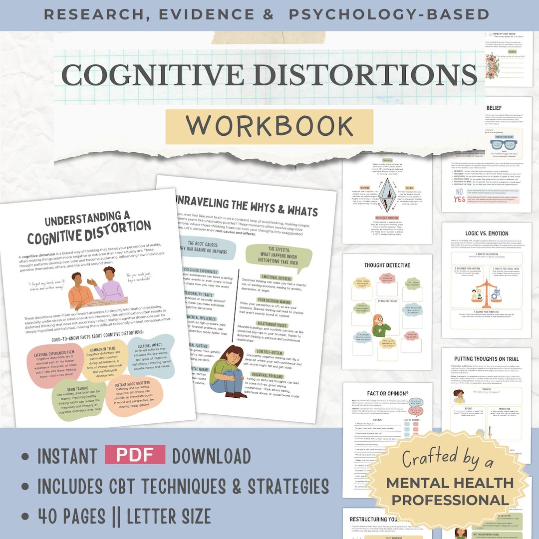 CBT Workbook Cognitive Distortion, CBT Worksheets, Therapy Worksheet ...