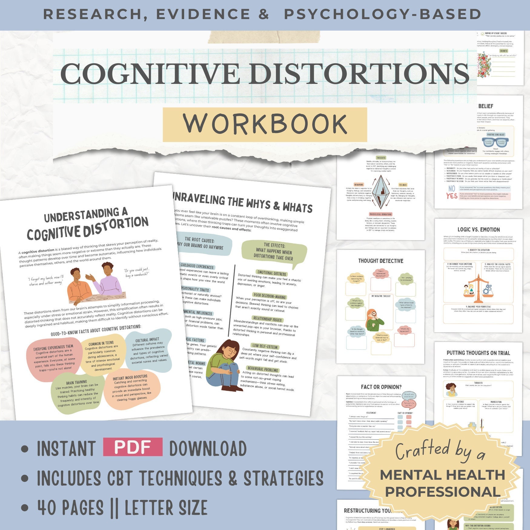 CBT Workbook Cognitive Distortion, CBT Worksheets, Therapy Worksheet ...