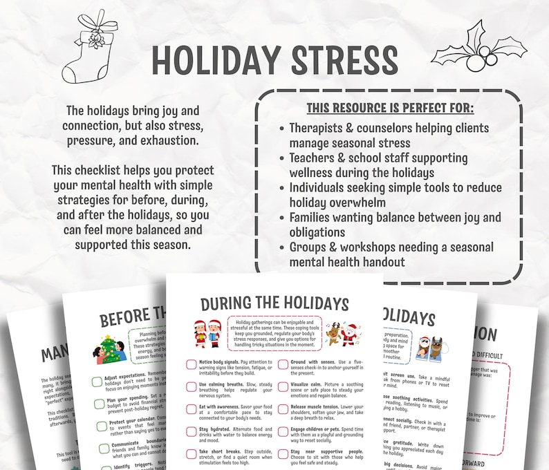 Holiday Stress Management Checklist || Coping Skills, Grounding ...