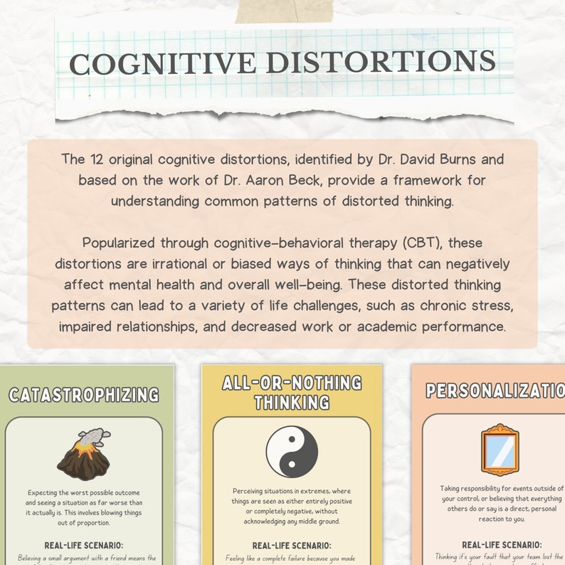 Cognitive Distortions Printable Flashcards, Cognitive Behavioral ...