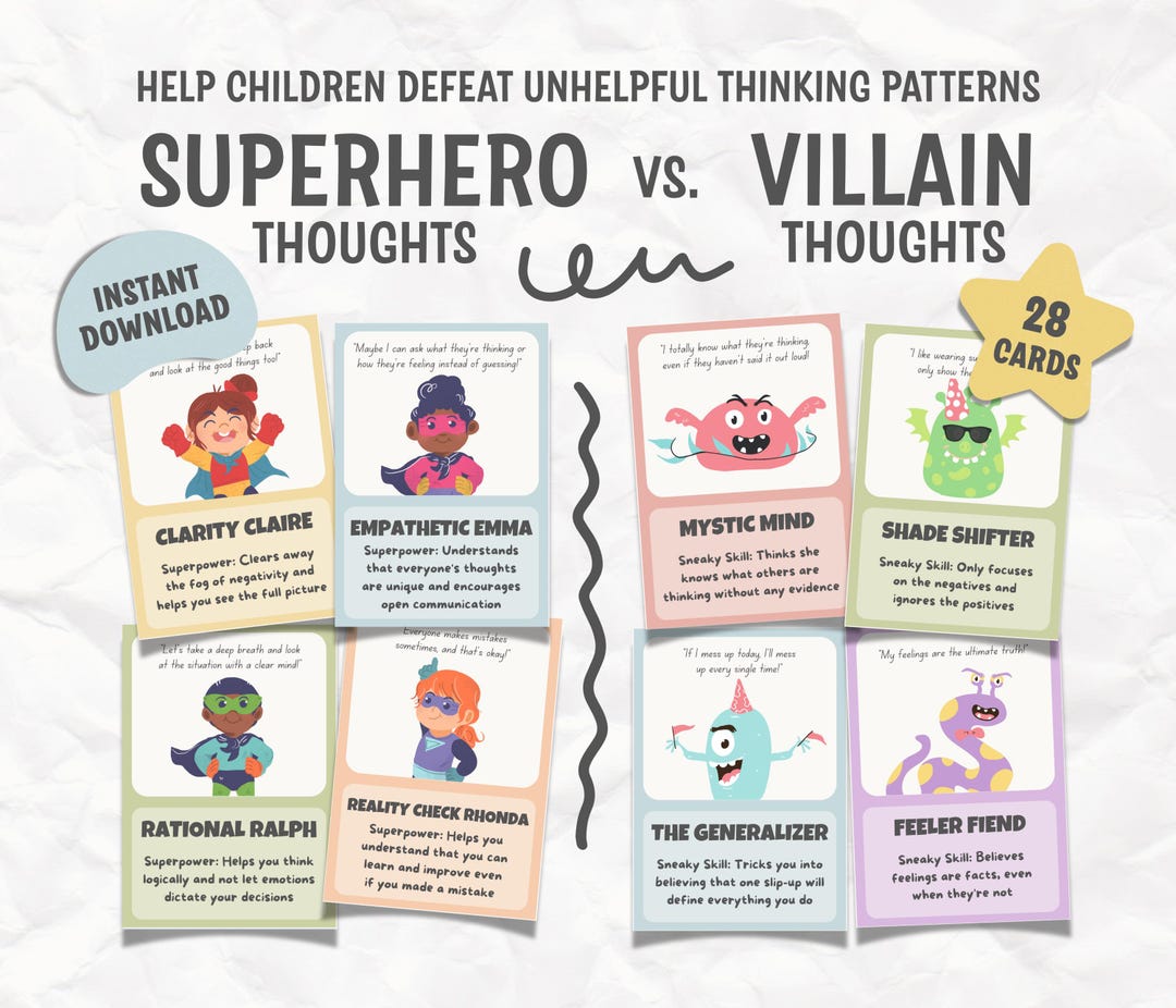 Thinking Traps, Cognitive Bias Flashcards for Kids, Play Therapy, CBT ...