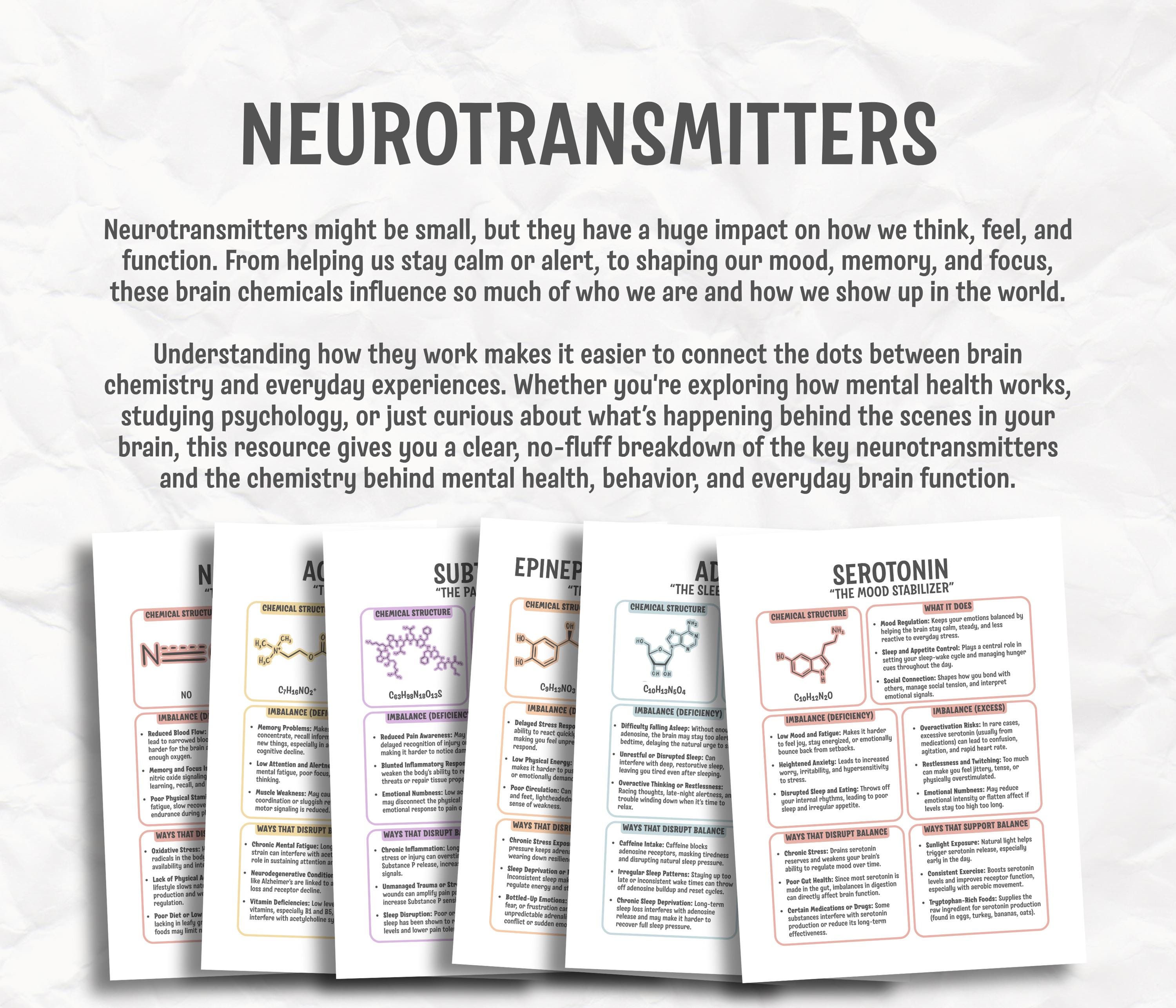 Neurotransmitters Handouts, Brain Chemistry, Happy Chemicals ...