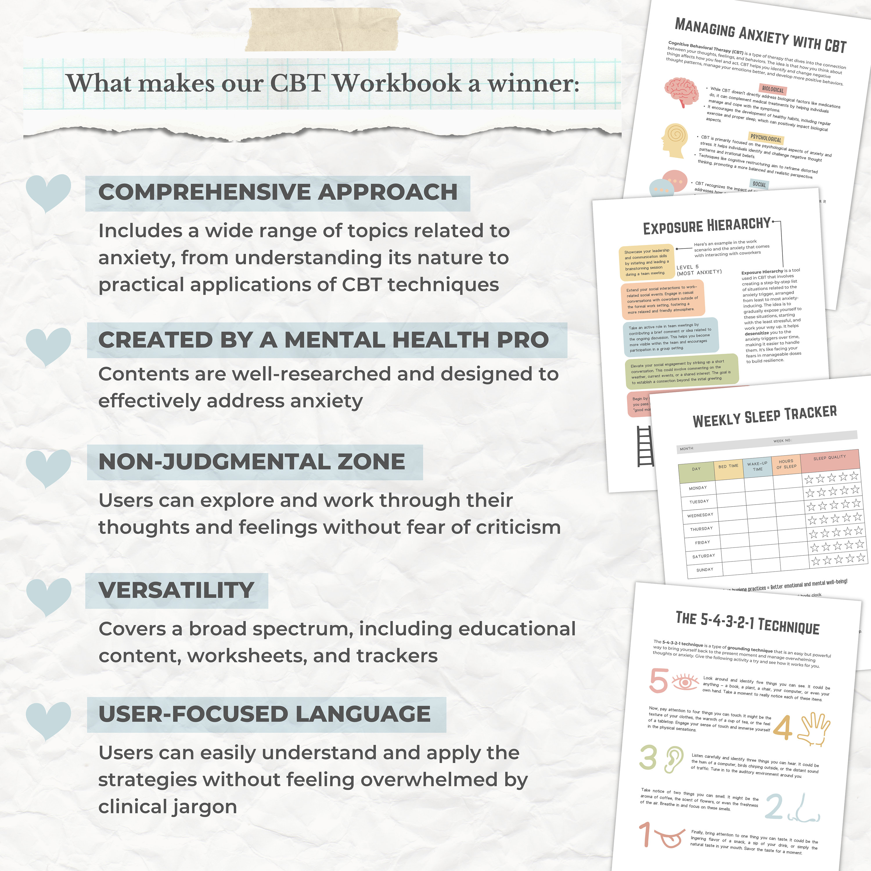 CBT Workbook for Anxiety, CBT Worksheets, Therapy Worksheets, Anxiety ...
