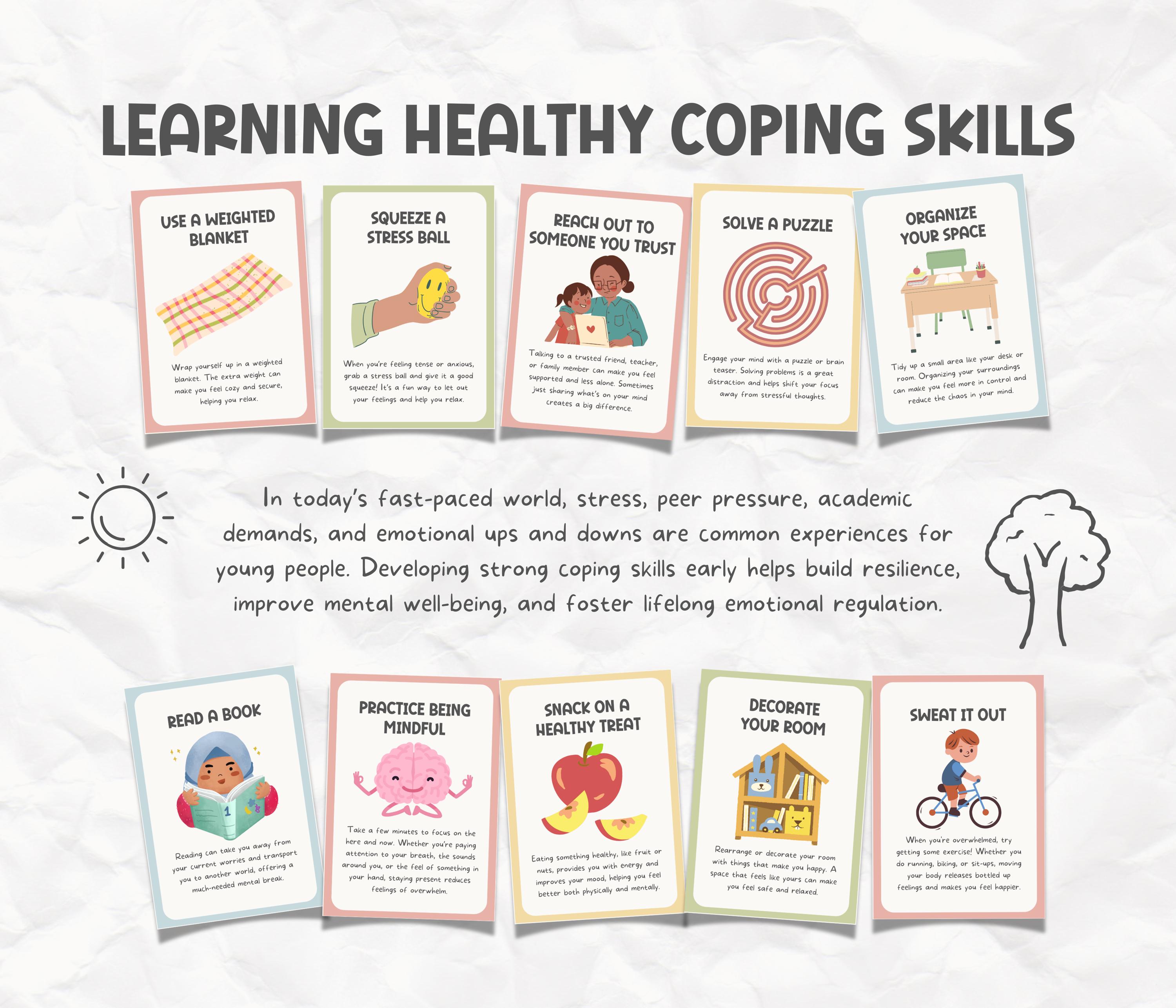 60 Coping Skill Cards for Kids & Teens, CBT DBT Counseling Therapist ...