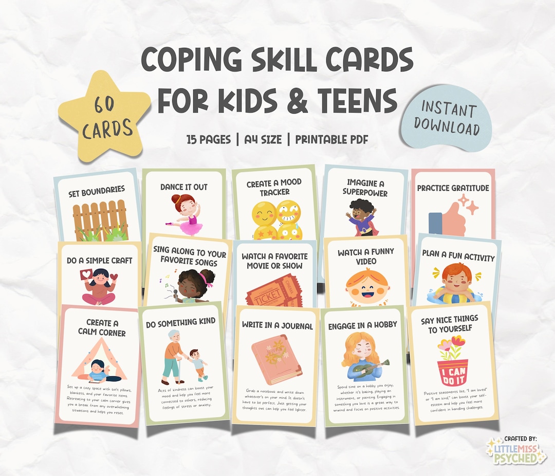60 Coping Skill Cards for Kids & Teens, CBT DBT Counseling Therapist ...