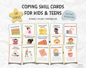 60 Coping Skill Cards for Kids & Teens, CBT DBT Counseling Therapist ...