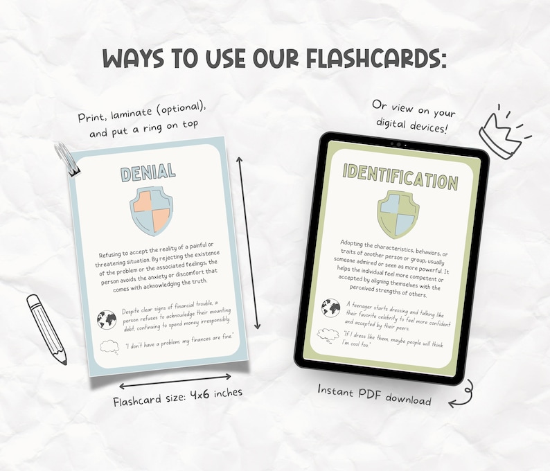 Defense Mechanism Printable Flashcard, Therapy Tool, for School ...