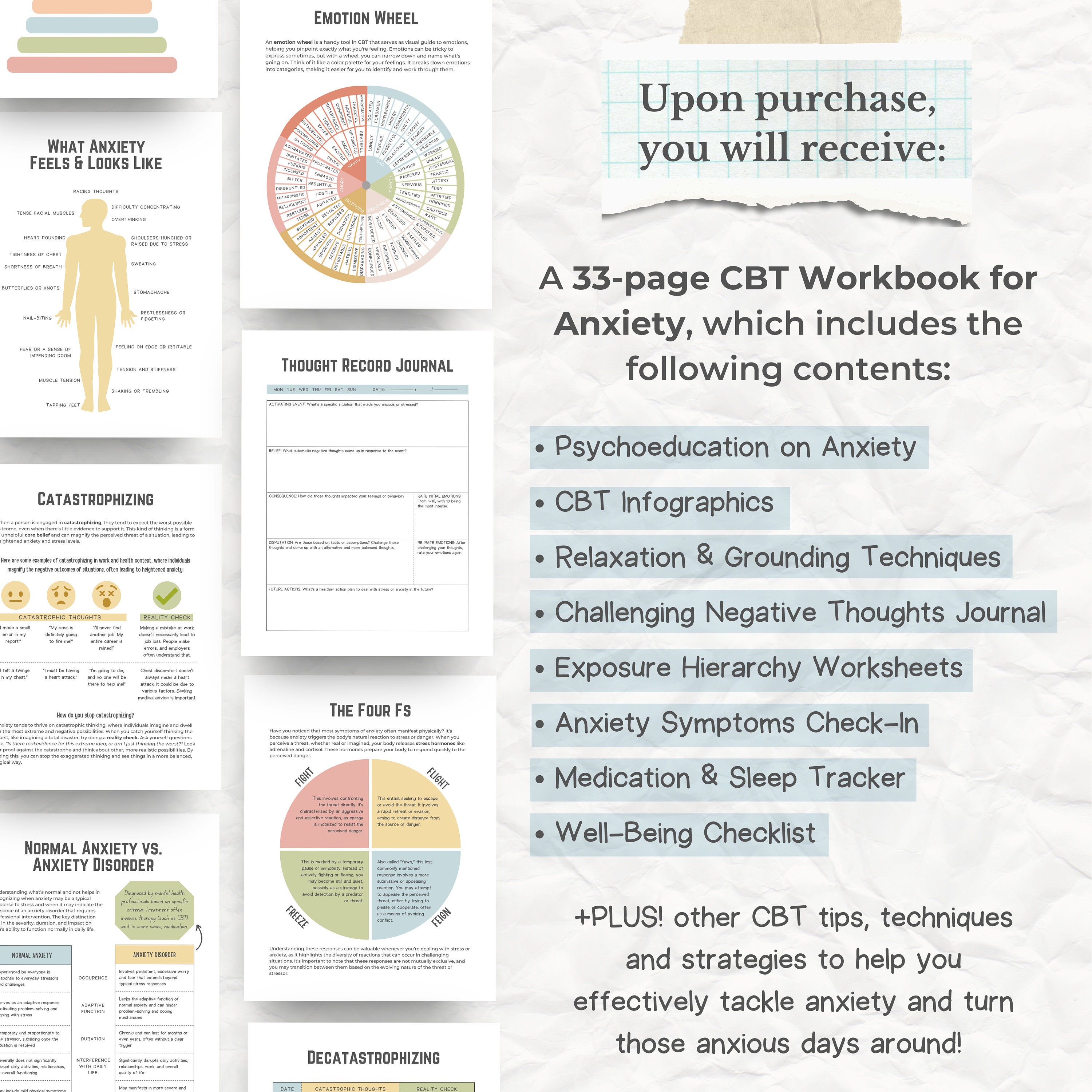 CBT Workbook for Anxiety, CBT Worksheets, Therapy Worksheets, Anxiety ...