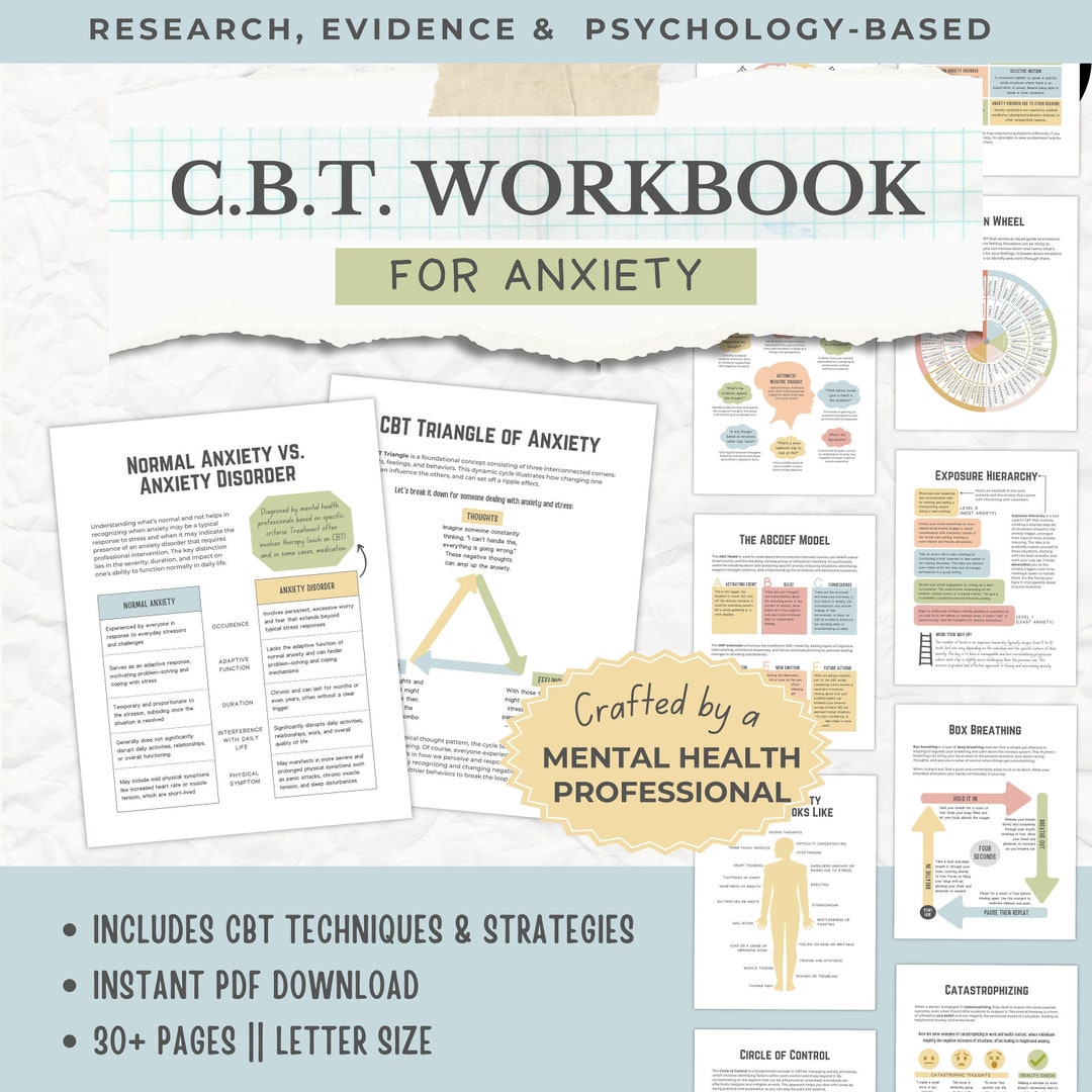 CBT Workbook for Anxiety, CBT Worksheets, Therapy Worksheets, Anxiety ...
