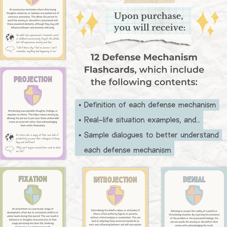 Defense Mechanism Printable Flashcard, Therapy Tool, for School ...