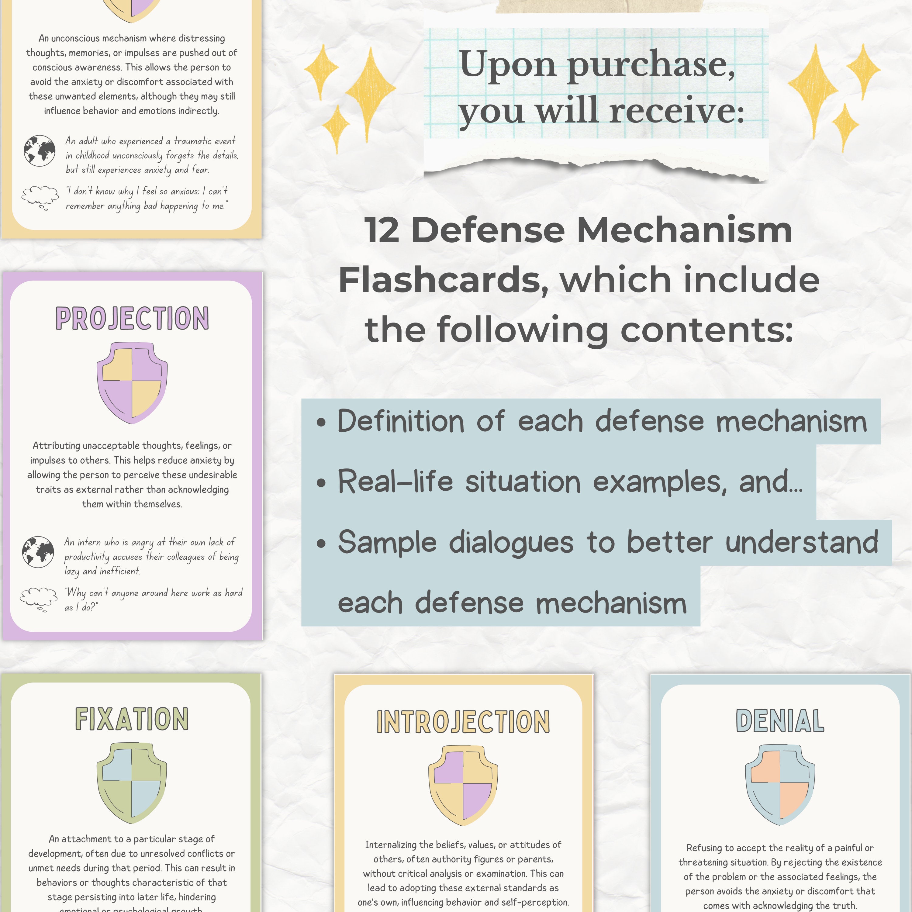 Defense Mechanism Printable Flashcard, Therapy Tool, for School ...
