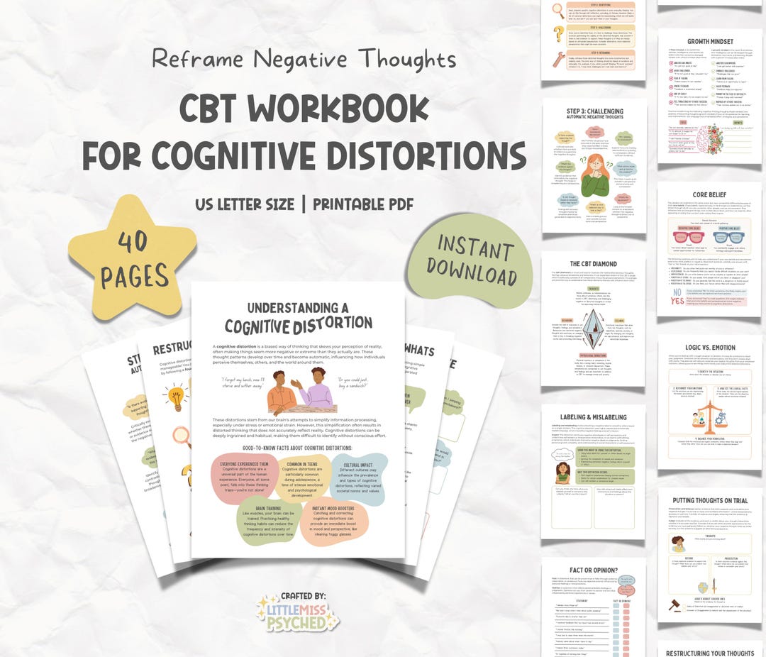 CBT Workbook Cognitive Distortion, CBT Worksheets, Therapy Worksheet ...