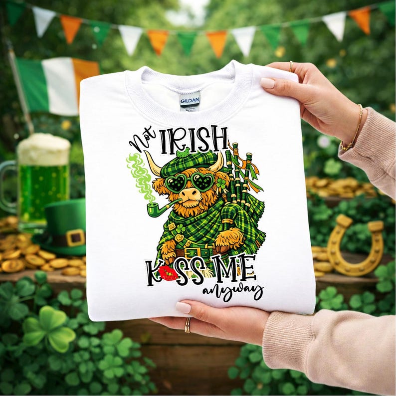 ST PATRICKS Day Highland Cow PNG I'm Not Irish Kiss Me Anyway Cute ...