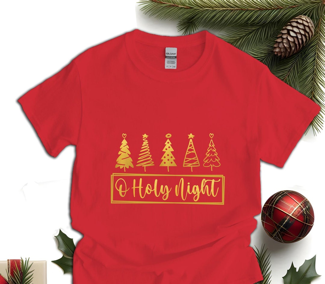 O Holy Night Trees Digital Design 2 PNG File Bundle, Festive Xmas Art ...