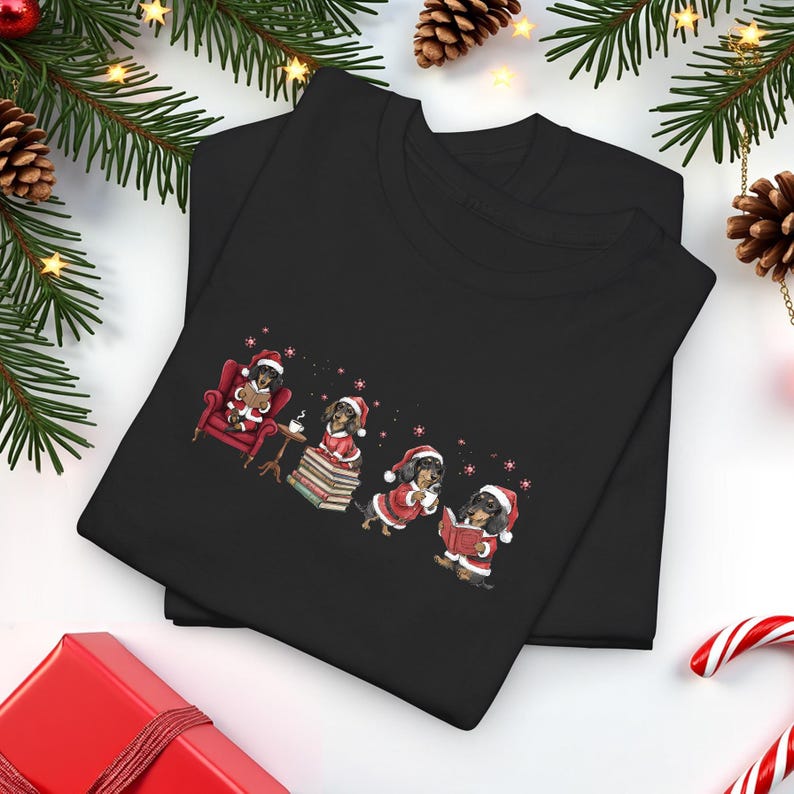DACHSHUNDS READING Christmas PNG Cute Doxie Dog Lover Wall Art Print ...