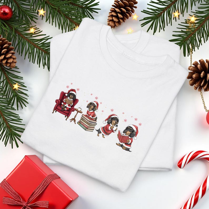 DACHSHUNDS READING Christmas PNG Cute Doxie Dog Lover Wall Art Print ...