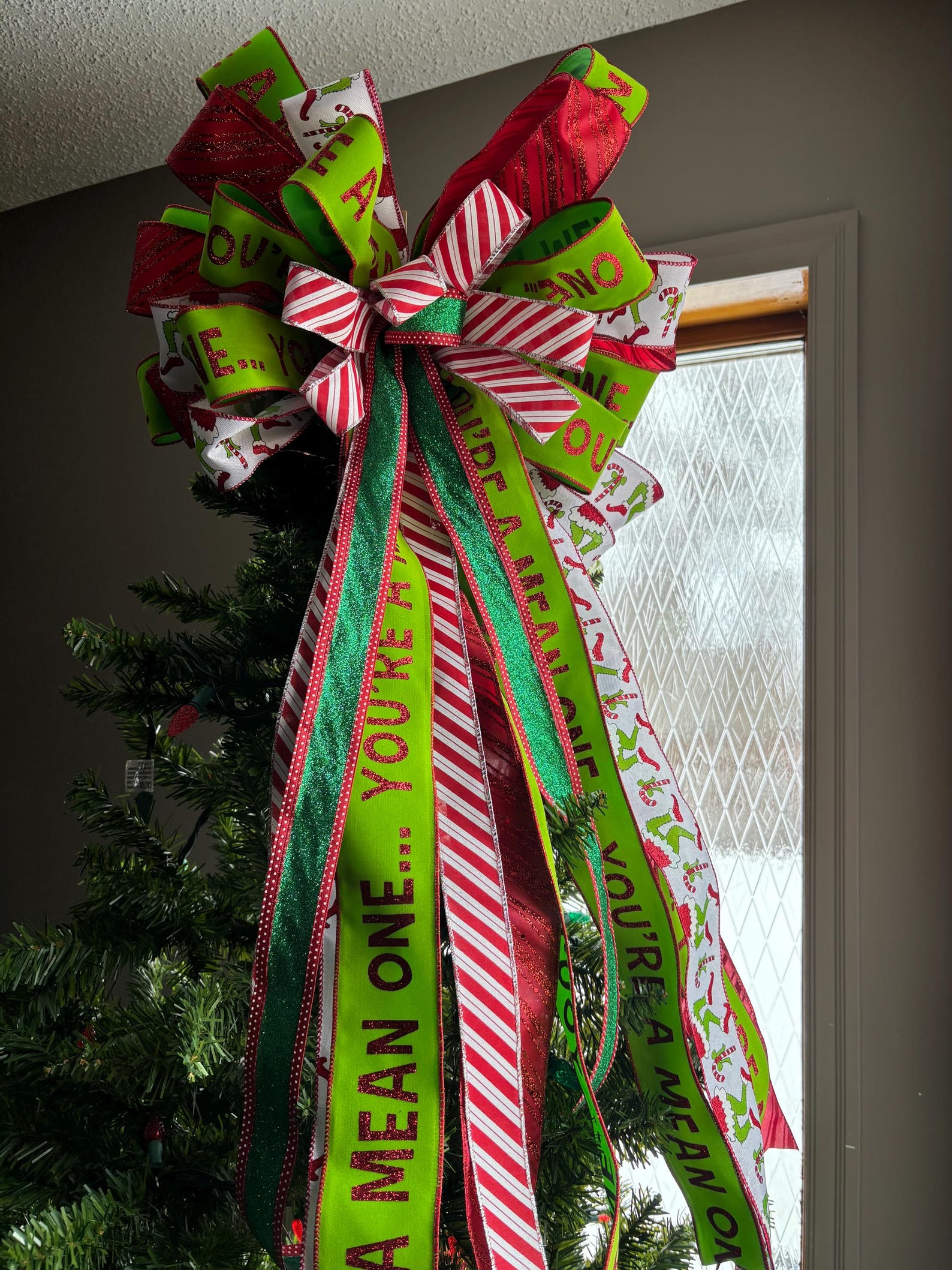 Green Monster Tree Top Bow, Christmas Tree Topper Bow, Green and Red ...