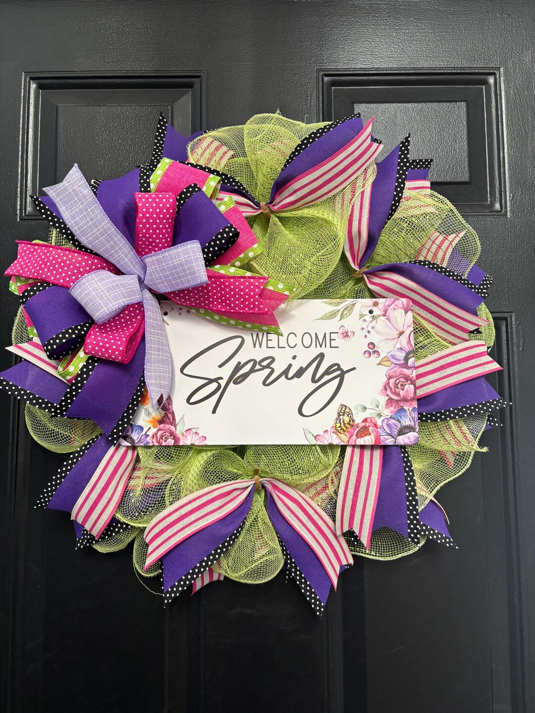 Spring Front Door Wreath, Pancake Wreath, Storm Door Wreath, Purple ...