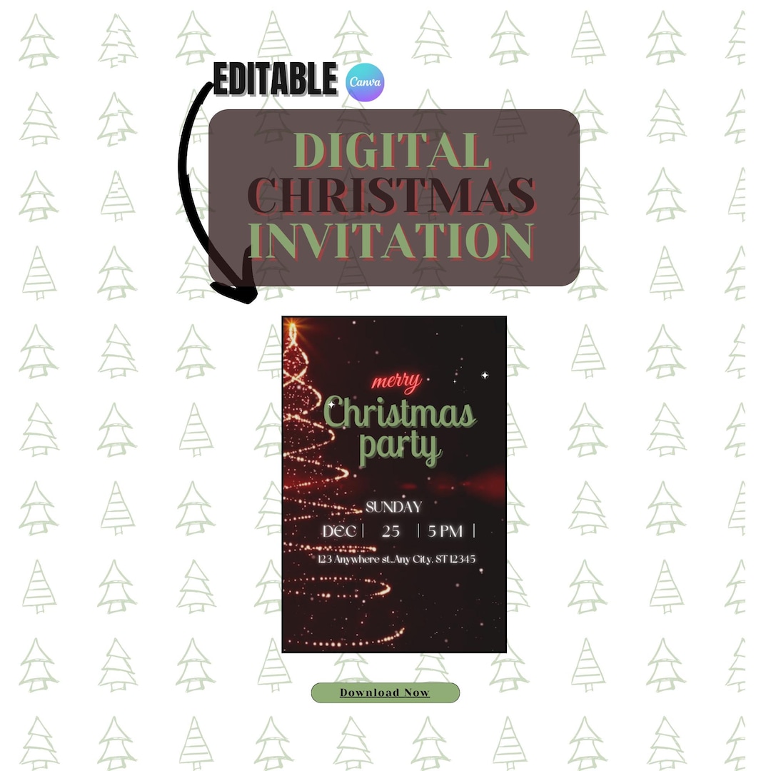 Digital Christmas Party Invitation, Animated Gold Xmas Holiday DIY ...