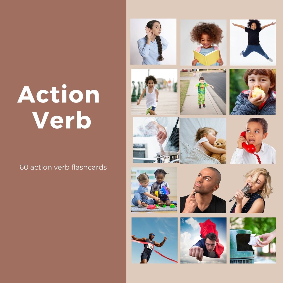 Verb Stimuli, Printable Action Verb Flashcards, Montessori Materials ...