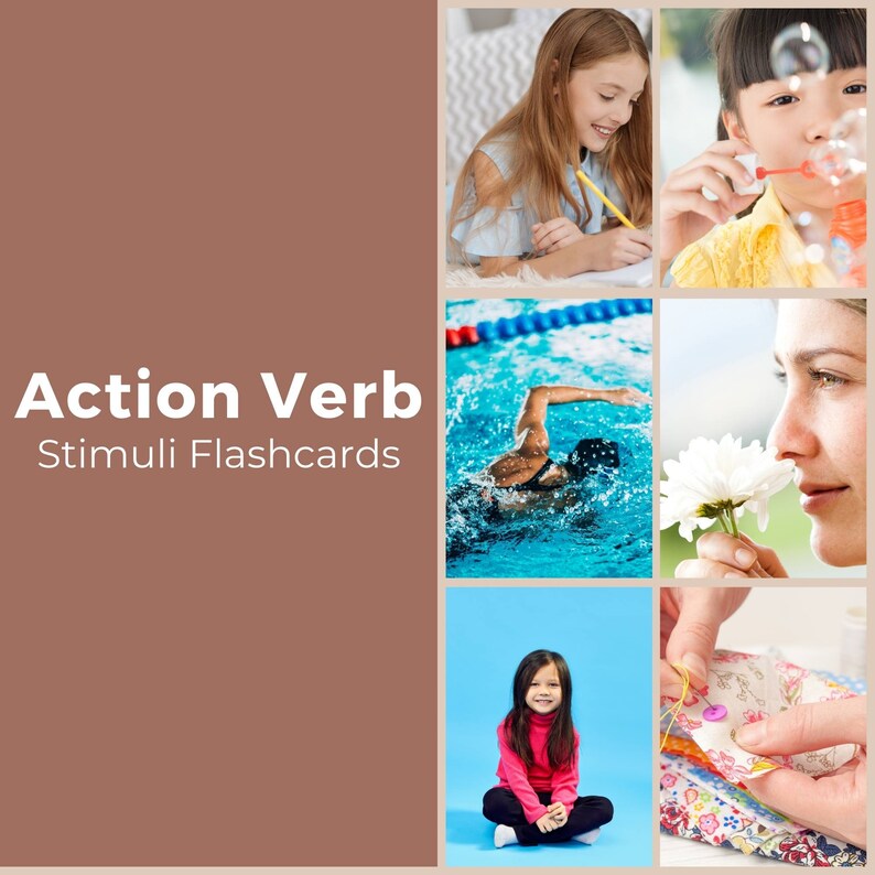 Verb Stimuli, Printable Action Verb Flashcards, Montessori Materials ...