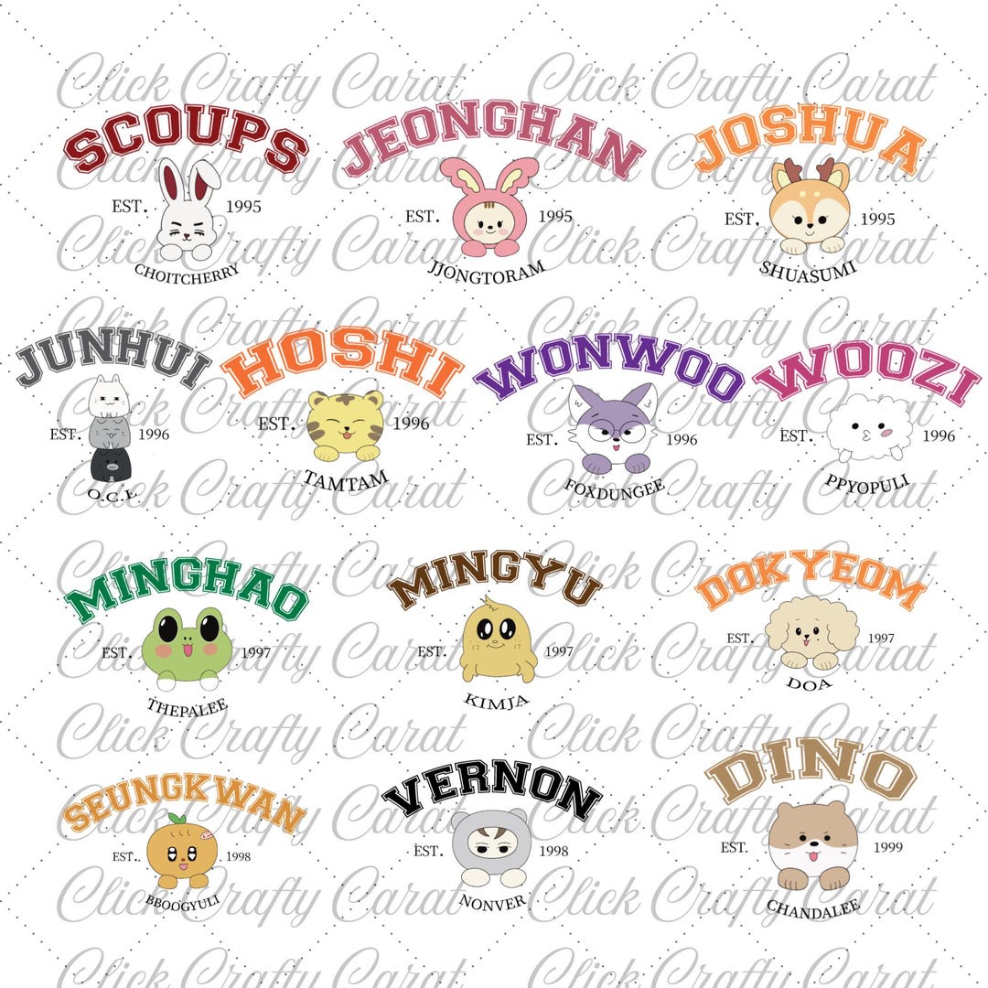 Kpop Seventeen Miniteen Characters and Member Names | Digital Download ...