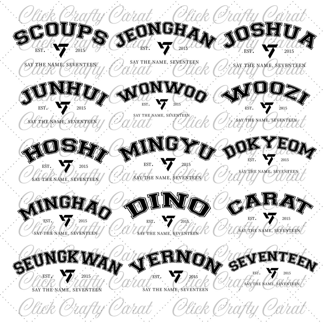 Seventeen Kpop Group Member Names | Digital Files PNG, SVG, EPS ...