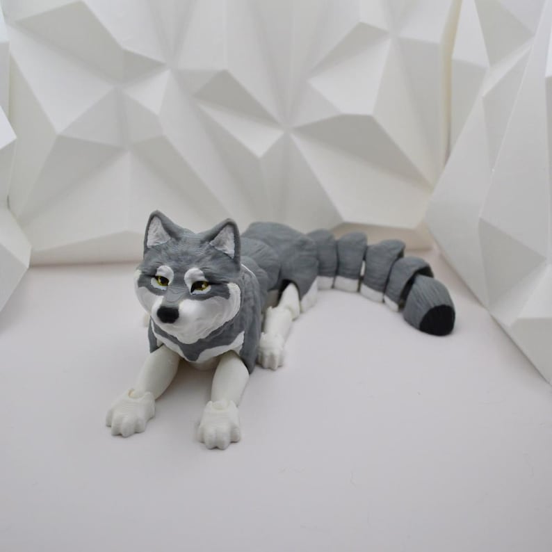 Articulated Wolf Figurine – 3D Printed Flexible Animal Toy | Fidget ...