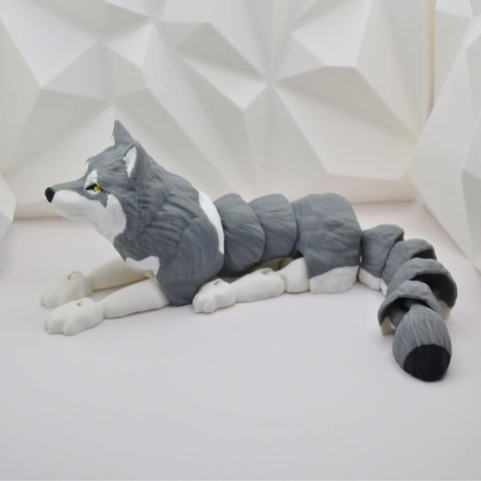Articulated Wolf Figurine – 3D Printed Flexible Animal Toy | Fidget ...